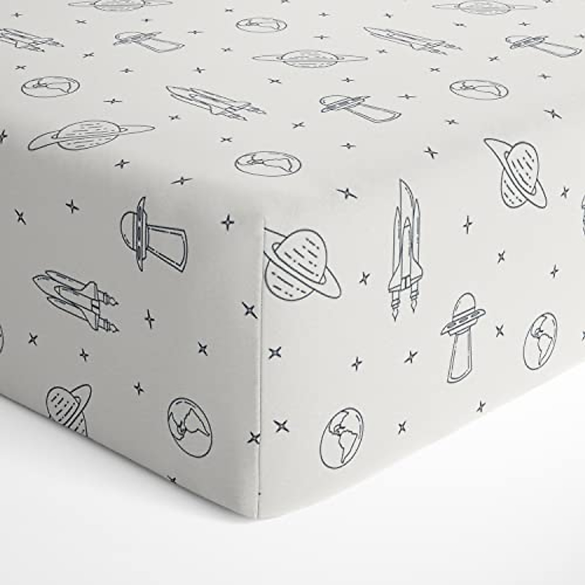 Makemake Organics Organic Crib Sheet GOTS Certified Organic Cotton Crib Sheet Fitted & Pillowcase Buttery Soft Breathable Natural Dyes Baby Toddler Bed Sheet Set (Astronaut Blue)