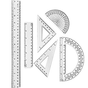 Plastic Clear Ruler Math Set Includes Protractor, Triangle Rulers,12 Inch 6 Inch Straight Ruler Geometry Math Ruler Transparent Ruler Measuring Tool for School Office Home Supplies (1 Sets)