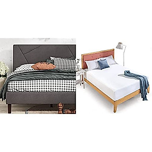 ZINUS Judy Upholstered Platform Bed Frame, King & 12 Inch Green Tea Cooling Gel Memory Foam Mattress/Cooling Gel Foam/Pressure Relieving/CertiPUR-US Certified/Bed-in-a-Box, King