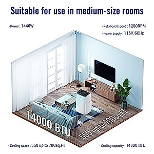 DuraComfort Portable Air Conditioner, (14,000 BTU ASHRAE) 10000 BTU SACC Cools Up to 600 Square Feet, White…