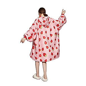 Hysunland Strawberry Wearable Blankets for Women Oversized Hoodie Sweatshirt with Kangaroo Pocket