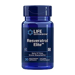 Life Extension Resveratrol Elite - Transresveratrol Supplements From Japanese knotweed Root and Grape Fruit For Heart & Brain Health Support – Gluten-Free, Non-GMO, Vegetarian – 30 Capsules