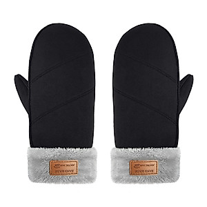 Arctic Paw Warm Black Faux Fur Running Mittens Women Winter Glove Mittens, Black