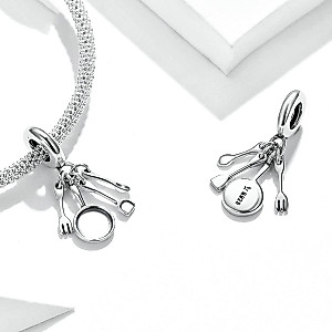 Lamoony Charm 925 Sterling Silver Charm Scissors Charm Comb Charm Mirror Charm Pot Charm Spoon Charm Chef Charm Love Charm for Pandora Charm Bracelet (B)