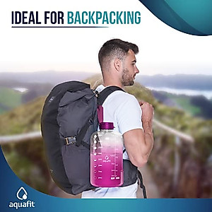 AQUAFIT Half Gallon Water Bottle With Time Marker - 64 oz Water Bottle With Straw - Gym Water Bottle With Strap - Big Water Bottle - Reusable Water Bottles With Straw - Large Water Bottle With Handle
