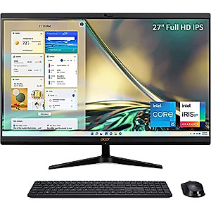 Acer Aspire 27" FHD Premium All-in-One Computer | 12th Gen Intel Core i5-1235U | Intel Iris Xe Graphics | Wireless Mouse & Keyboard | Windows 11 (Black, 16GB RAM | 512GB SSD)