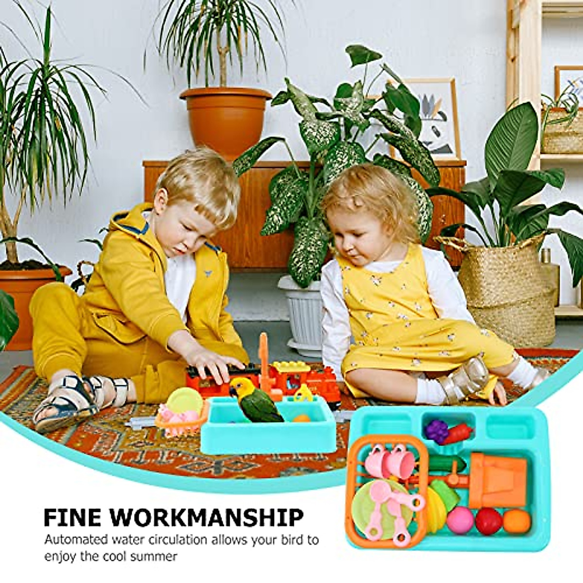 balacoo Small Bird Toys Parrot Bath Tub with Faucet Automatic Bath Box Water Dispenser Bird Shower Feeder Sink Playing Toy for Small Parrot Budgie Parakeet Canary Macaw Children Toys