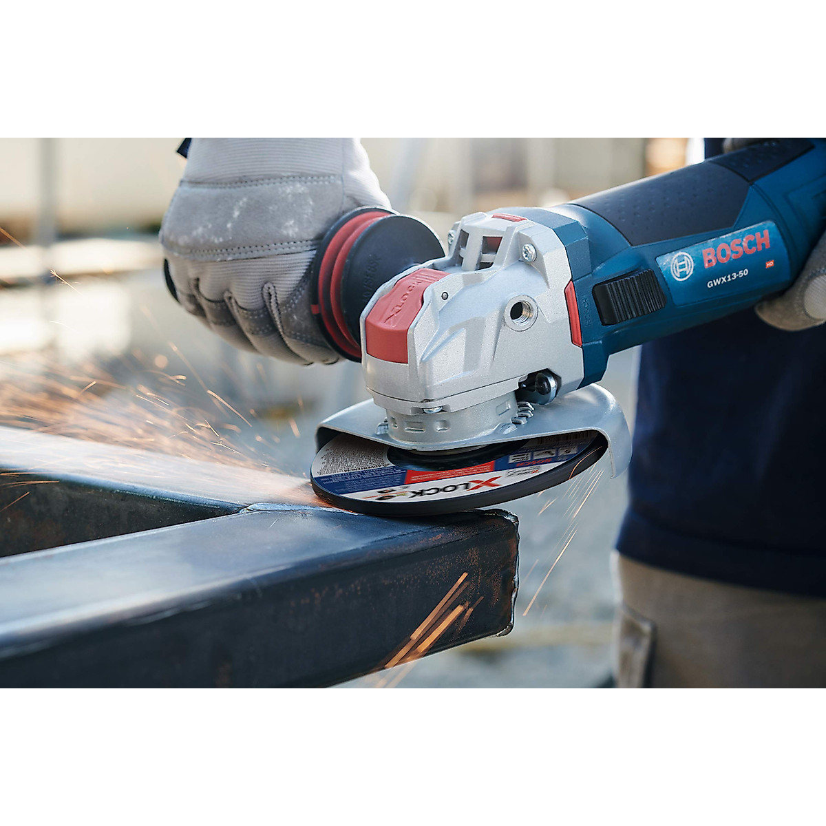 Bosch GWX13-50VSP 5 In. X-LOCK Variable-Speed Angle Grinder with Paddle Switch with Bosch DBX541P 5 In. X-LOCK Premium Segmented Diamond Blade Premium