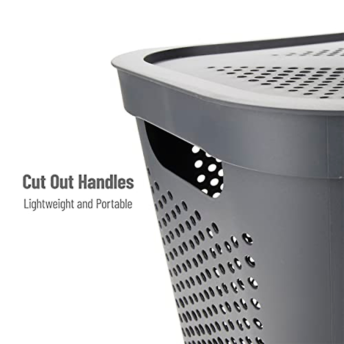 Mind Reader 60L Slim Laundry Hamper, Clothes Basket, Lid, Ventilated, Plastic, 17.25"L x 13.75"W x 23.5"H, Gray