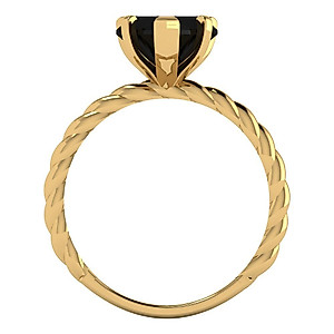 1.95ct Heart Cut Solitaire Rope Twisted Knot Genuine Natural Black Onyx 5-Prong Classic Statement Ring 14k yellow Gold 5.75