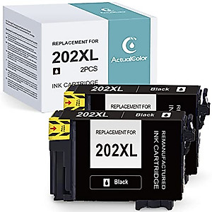 ActualColor C 202XL Remanufactured Ink Cartridge Replacement for Epson 202 XL 202XL T202XL T202XL120 for Workforce WF-2860 Expression Home XP-5100 Printer (2 Black)