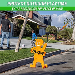 GoSports Slow Down Man! Street Safety Sign - Double-Sided High Visibility Kids at Play Signage for Neighborhoods with Flag