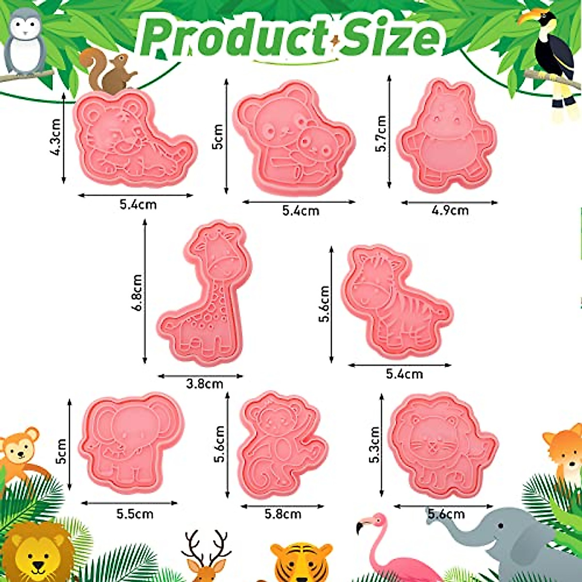 8 Pieces Animal Cookie Cutters with Plunger Stamps Set 3D Animals Lion Cookie Cutters Plastic Cookie Cutter Animal Cracker Cookie Cutters Cookie Stamps for Kids Baking Supplies