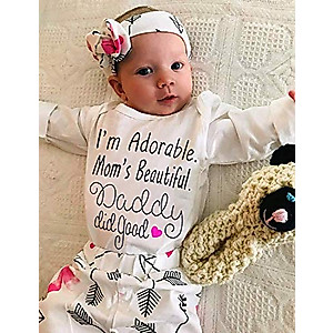 SEYOUAG Baby Girl Clothes Cute Mommy Letter Romper Arrow Heart Pants Newborn Girls Outfits Fall Winter Clothes Set (Adorable Pink, 0-3 Months)