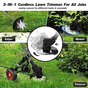 BESUFY Electric Lawn Mower, 21V 2000mAh Cordless Electric Grass Trimmer, 3 in 1 Brush Cutter Cordless Grass Trimmer, Electric Lawn Mower with 1 Round Blade 2 Stainless Steel Blades 5 Plastic Blades