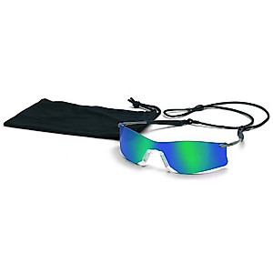 MCR Safety T411G Rubicon Safety Glasses Emerald Mirror Lens with UV Protection and Scratch Resistant Coating, Curved Frameless design, 1 Pair