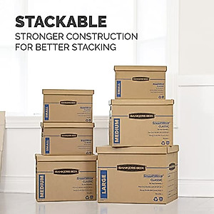 Bankers Box SmoothMove Classic Moving Boxes, Tape-Free Assembly, Easy Carry Handles, Brown, Assorted 12 Pack (7716401)