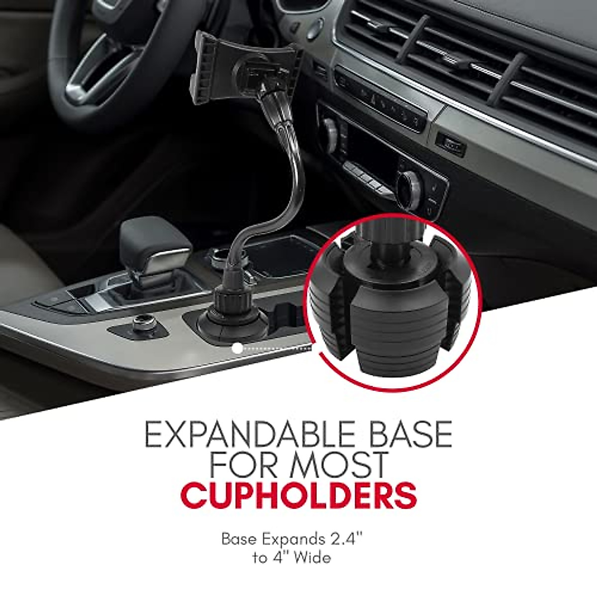 Cup Holder Tablet Mount, Macally iPad Cup Holder Car Mount - 12" Flexible Gooseneck iPad Car Mount - Tablet Holder for Truck, Car, and Vehicle - iPad Stand for Car - For Pro / Air / Mini, Smartphones