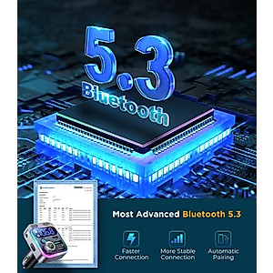 2022 Bluetooth 5.3 FM Transmitter for Car, JOYROOM [Stronger Dual Mics & HiFi Deep Bass Sound] , 48W PD&QC3.0 Bluetooth Car Adapter, Hands-Free Calling, Larger LED, AUX Output & U Disk