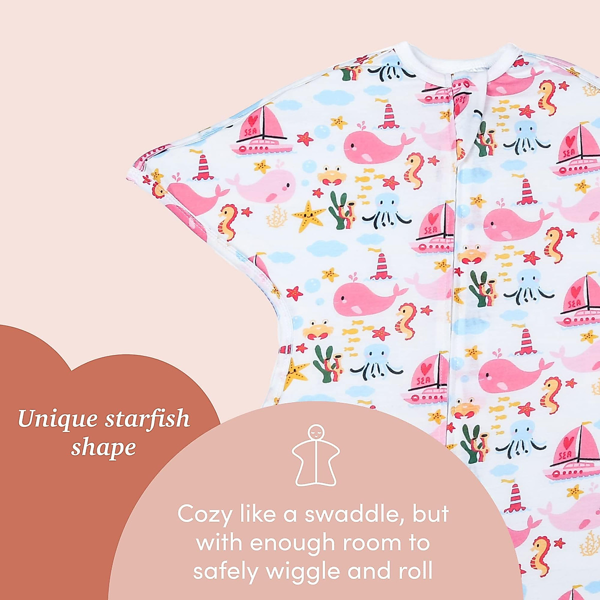 SleepingBaby Zipadee-Zip Baby Swaddling Blanket 6-12 Months - Transition Swaddle with Zipper Convenience - Nautical Girl, M