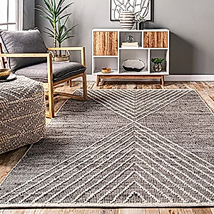 nuLOOM Mikaela Hand Woven Jute Cotton and Wool Geometric Flatweave Area Rug, 8' x 10', Grey