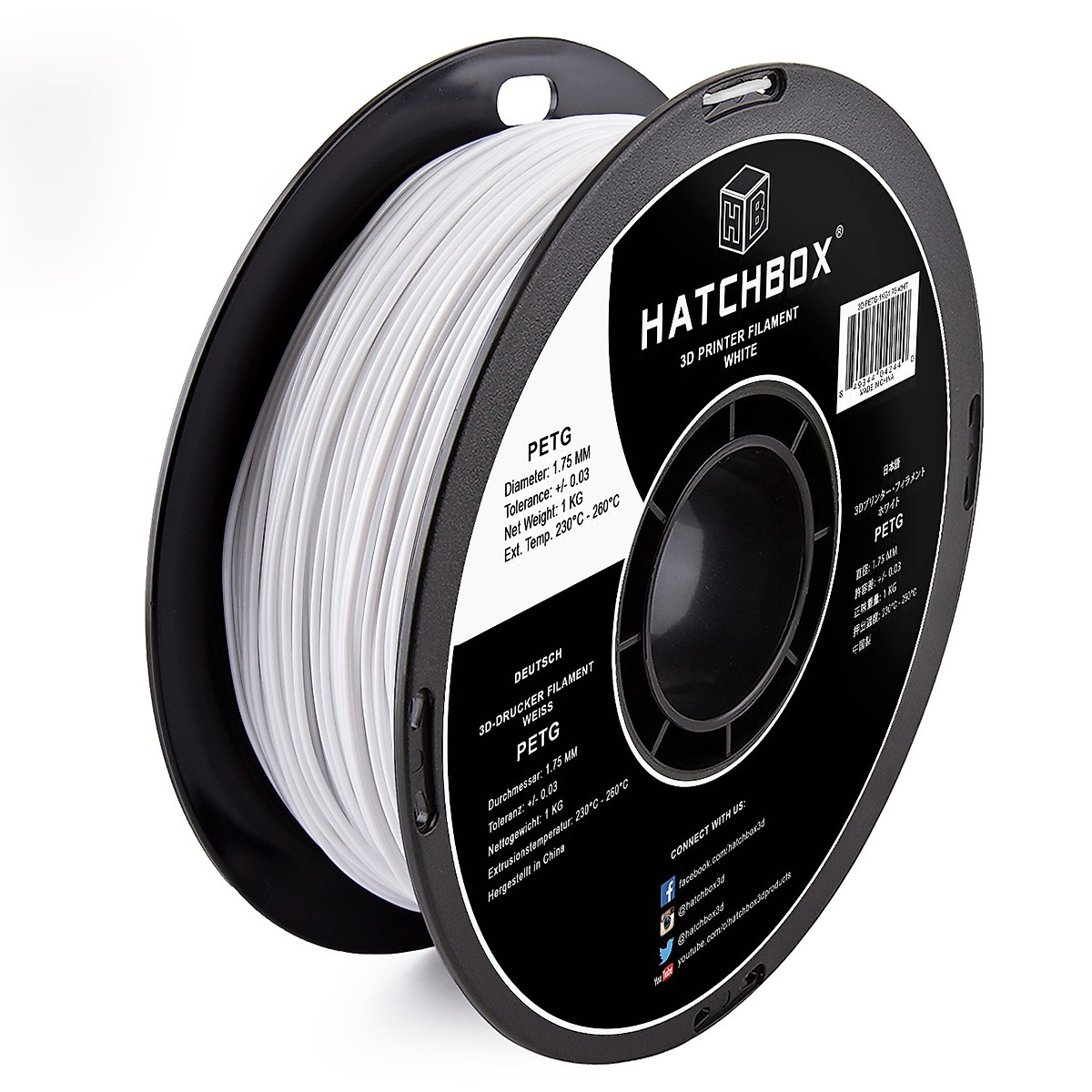 HATCHBOX PETG 3D Printer Filament, Dimensional Accuracy +/- 0.03 mm, 1 kg Spool, 1.75 mm, White