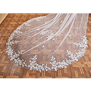 EllieWely 1 T Cathedral Length Floral Lace Wedding Bridal Veil Cape F03 Ivory
