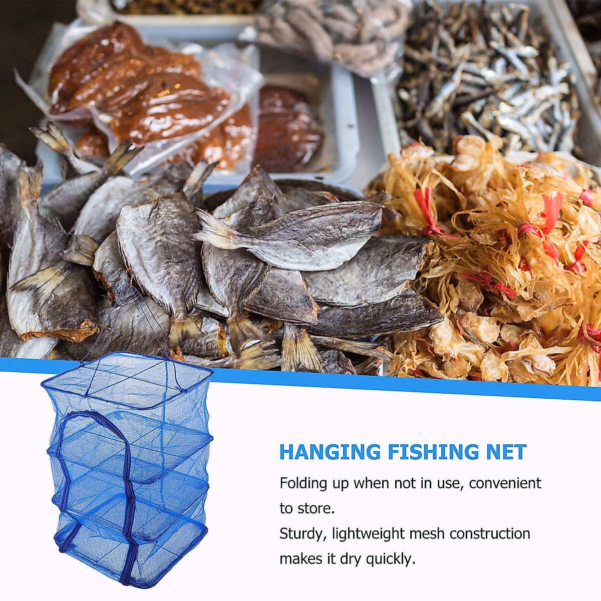 BESPORTBLE Drying Rack 4 Layers Folding Hanging Mesh Dryer for Shrimp Fish Fruit Vegetables, 66X50X50cm with Buckle