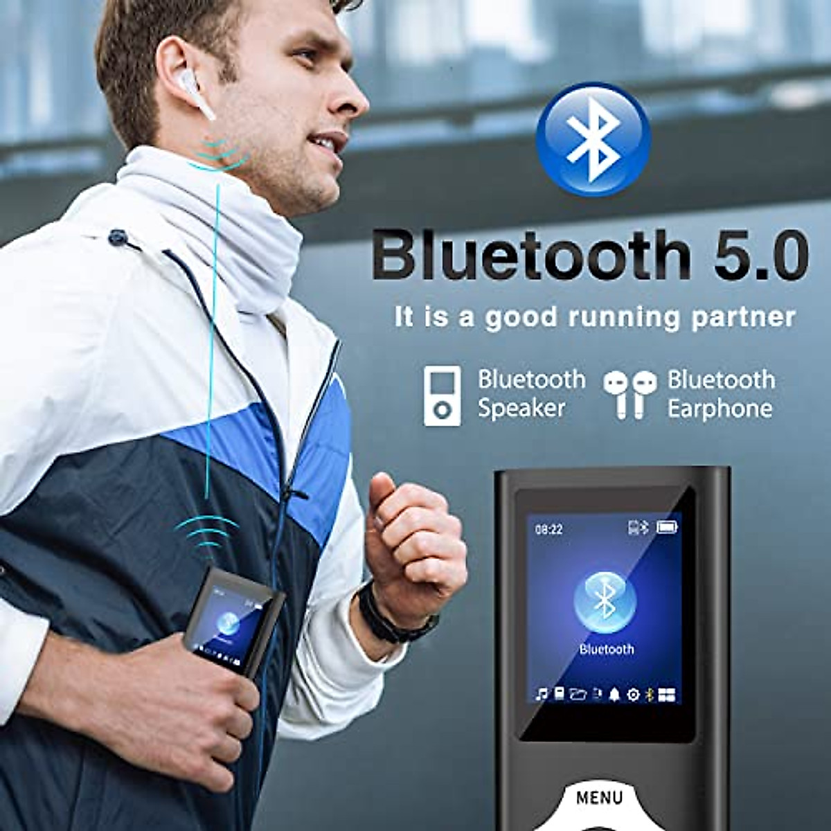 MP3 Music Player with Bluetooth 5.0, Mp3 Player with 32GB TF Card,FM Radio,Earphone, Portable HiFi Music Player with Voice Recorder/Video/Photo Viewer/E-Book Player for Kids,Running,Walking (Black)