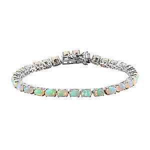 Shop LC White Opal Tennis Bracelet for women 925 Sterling Silver Platinum Plated Birthstone Jewelry Gifts for Women Size 7.25" Engagement Anniversary Wedding Promise Birthday Gifts