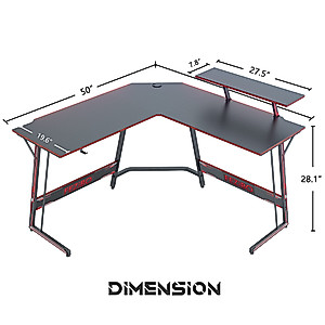 FEZIBO L Shaped Gaming Desk with LED Lighting, Computer Corner Desk PC Writing Table Gamer Workstation for Home Office, Black