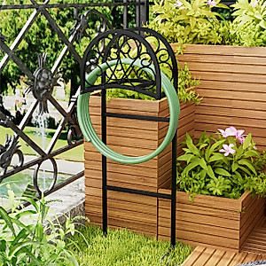 Dosker Heavy Duty Garden Hose Reel Storage Rack - Metal Standing Hose Holder for Expandable, Pocket, Magic, Flexible Hoses in Backyard