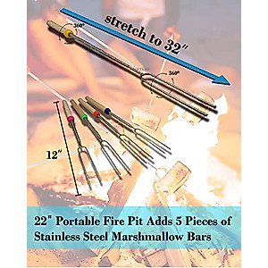NACETURE 22 Inch Portable Outdoor Fire Pit - Portable Fire Pit Collapsing Stainless Steel Mesh Fireplace Foldable - Camping Gear for Patio, Backyard and Garden add 5 Pack Roasting Sticks