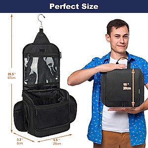 WANDF Hanging Toiletry Bag for Women Bathroom Bag with Jewellery Bag and Clear Wet Separation Compartments Water-resistant Travel Toiletry Organizer (Black)