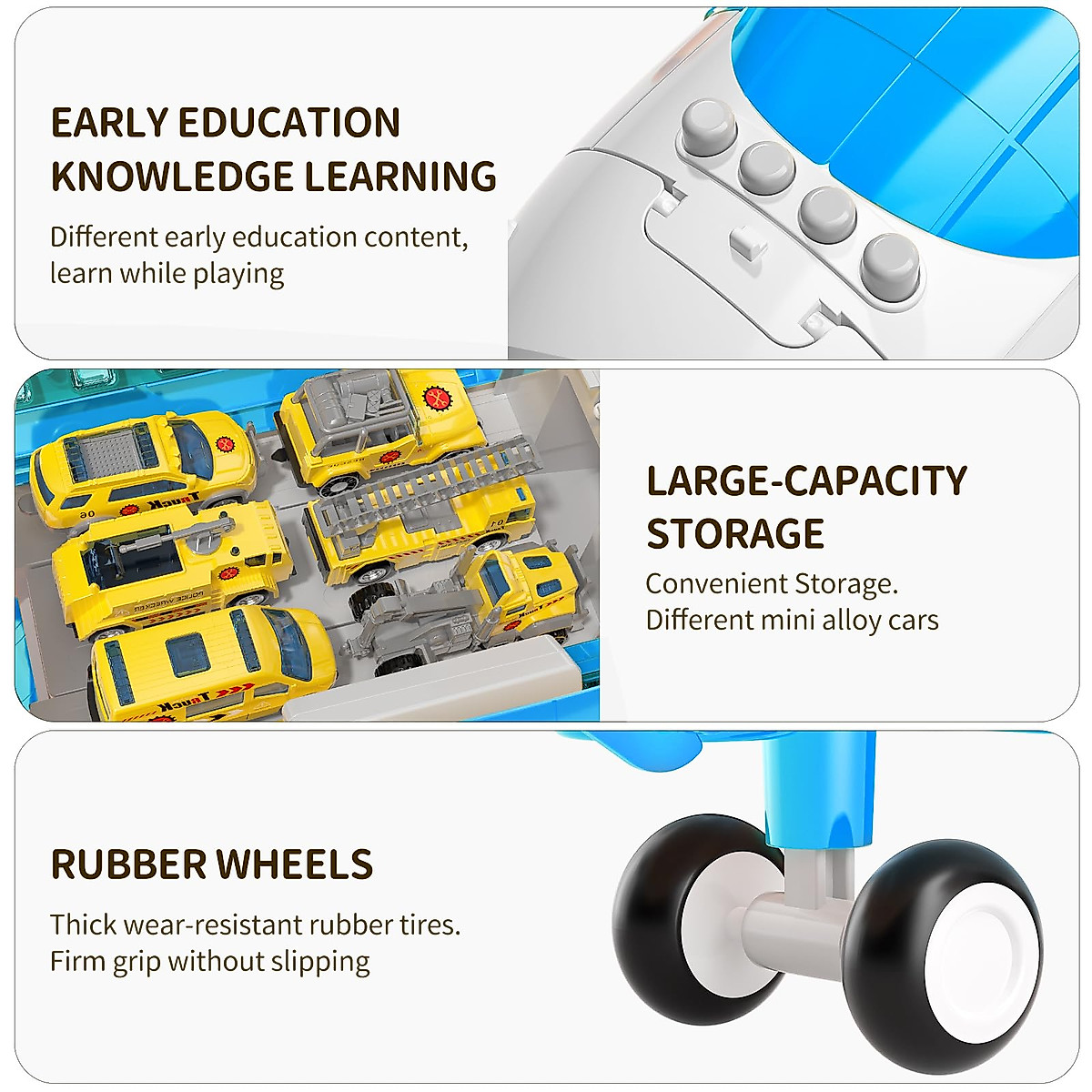 TEMI Mist Spay Storage Transport Plane Cargo with 6 Free Wheel Diecast Construction Vehicles and Playmat, Kids Toy Jet Aircraft with Lights & Sounds for 3 4 5 6 Years Old Boys and Girls