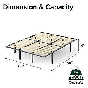 ZINUS SmartBase Euro Slats Mattress Foundation / 14 Inch Metal Platform Bed Frame / No Box Spring Needed / Sturdy Steel & Wood Frame / Underbed Storage, Queen