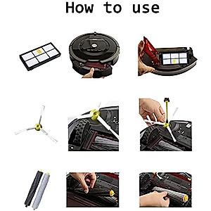 Replacement Parts Compatible with iRobot Roomba 960 980 981 985 900 Series,890 880 805 860 870 871 800 Series Vacuum Cleaner accessories kit (6 Filter,2 Rubber Brushes,6 Side Brush,Screws)