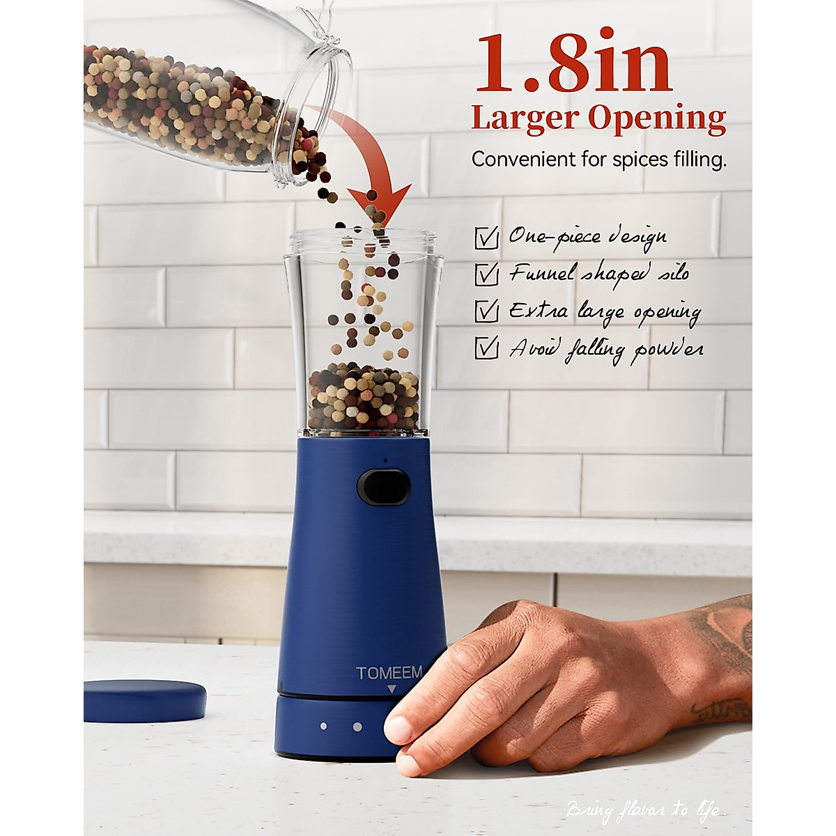 Electric Salt and Pepper Grinder Set with Storage Base, Stainless Steel Rechargeable Salt and Pepper Grinder Set with 4.5 oz Large Capacity, 1.8" Wide Mouth, Adjustable Coarseness, Ideal for Kitchen