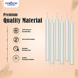 Horizon Unscented Straight Candles Pack of 10 | 9.84 Inches Tall Household Candlesticks - 10 Hours Long Burning Time for Christmas Decor, Holiday Dinners, Weddings, and Festive Parties | Pearl White