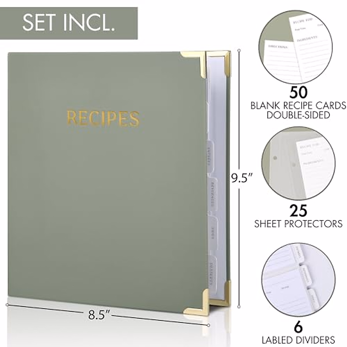 Aesthetic Recipe Binder with Waterproof Cover - The Perfect Recipe Book with Plastic Sleeves to Write in Your Own Recipes - Quality Blank Cookbook Binder to Organize Your Recipes - Recipe Cards incl.