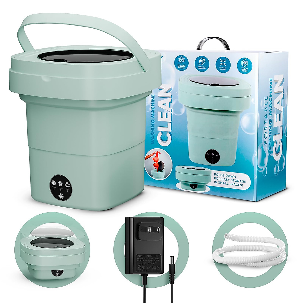 iJoy Portable Washing Machine (11L) with 3 Time Modes Mini Washer Deep Cleaning Automatic, Small Washing Machine for Underwear and Small Clothes during Travel - Large Capacity (Green)