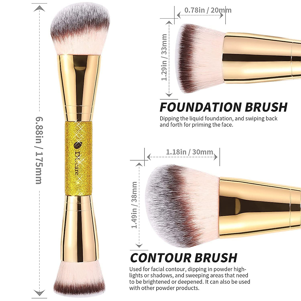 DUcare Foundation Brush Contour Bronzer Makeup Brush Double Ended Self Tanner Brush Sculpting Brush for Blending Liquid Powder Concealer Cream Cosmetics Blush Buffe