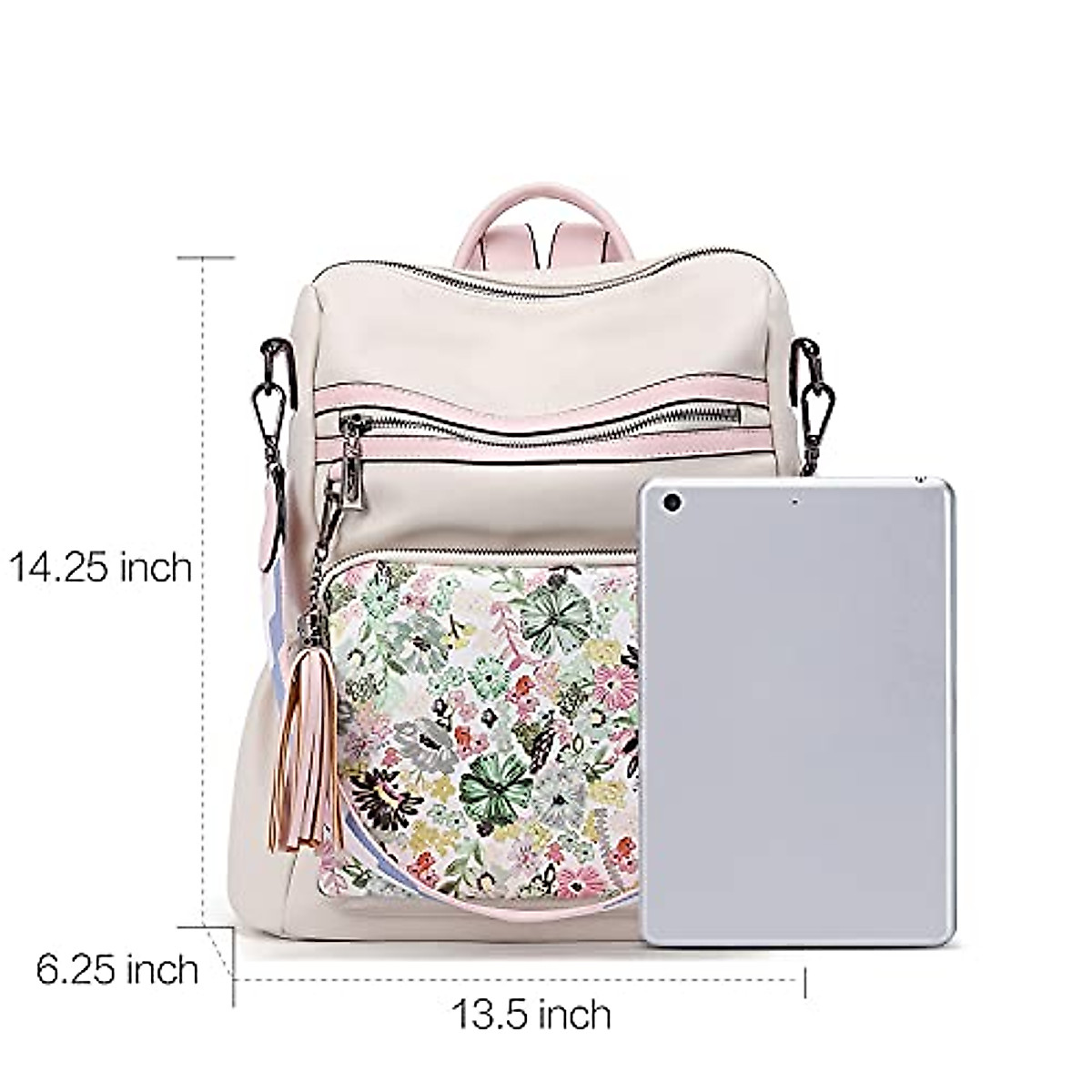 CLUCI Backpack Purse for Women Fashion Leather Designer Travel Large Ladies convertible Shoulder Bags with Tassel White print