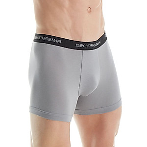Emporio Armani Men's Stretch Cotton Classic Logo Boxer Brief, Grey/Marine, Large