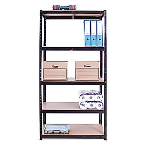 Heavy Duty 5 Tier Metal Garage Shelving Unit Boltless Storage Shelves Shed Kitchen Racking Office Storage Rack Industrial Shelf,150cm x 70cm x 30cm, 875KG Capacity, Black