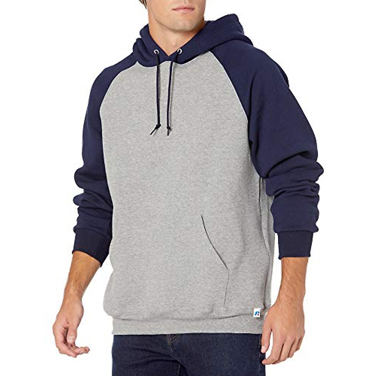 Russell Athletic Mens Dri-Power Pullover Fleece Hoodie Hoody, Color Block- Oxford/Navy, X-Large US