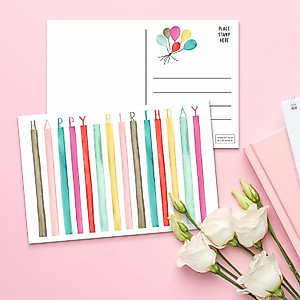 Sweetzer & Orange Happy Birthday Postcards Pack (60 Post Cards) 4x6” Postcards for Kids and Adults. 300gsm Note Cards. Happy Birthday Cards Assortment Greeting Cards. Blank Birthday Cards