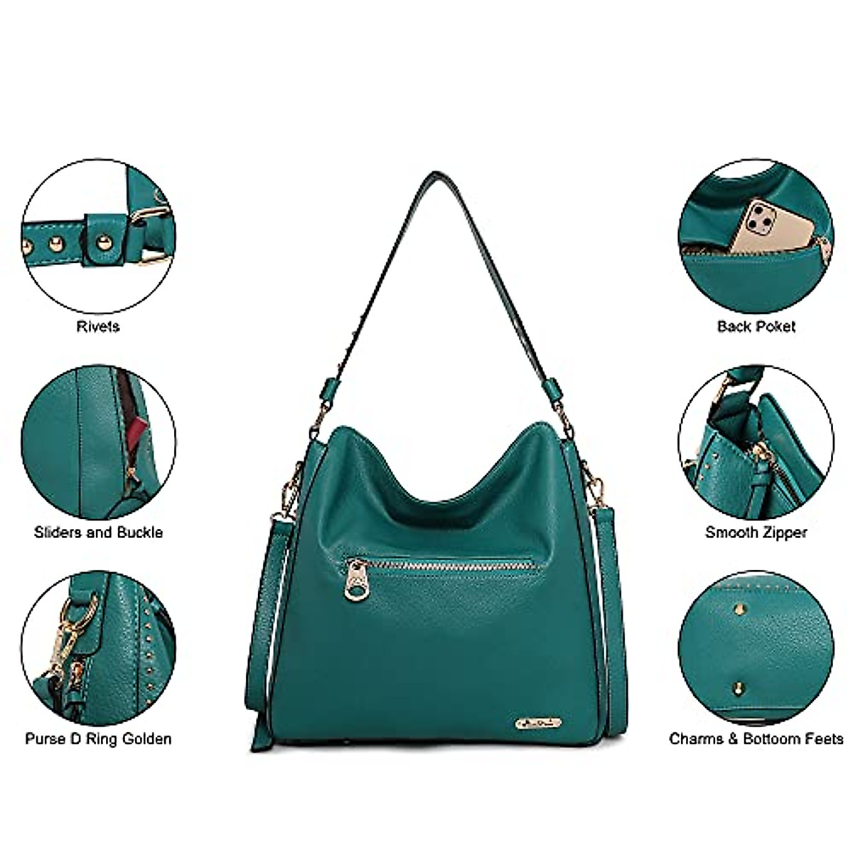Montana West Large Leather Hobo Handbag for Women Studded Shoulder Bag Crossbody Purse MWC-1001WTQ