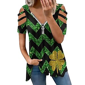 CGGMVCG St. Patricks Day Shirts for Women Top for Women Western Shirt Zipper Pullover Short St Patricks Day Clothes for Women (Black, XL)