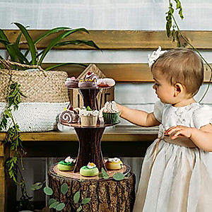 2 Pcs Wood Cupcake Stand, Woodland Baby Shower Decorations Wood Grain Birthday Party Supplies, 3 Tier Cardboard Wooden Cupcake Stand Tower Safari Rustic Jungle Cupcake Stand